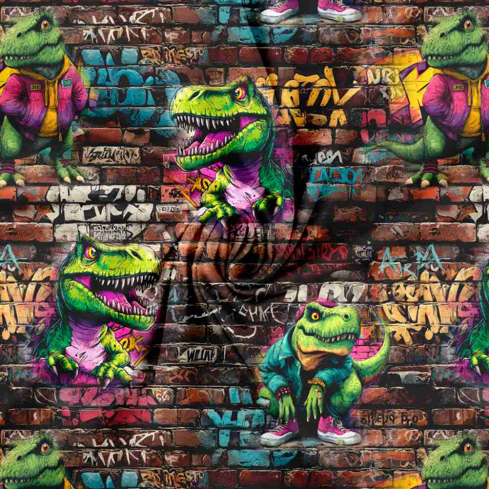 Jersey print med seje dinosaur - Jydsk stoflager