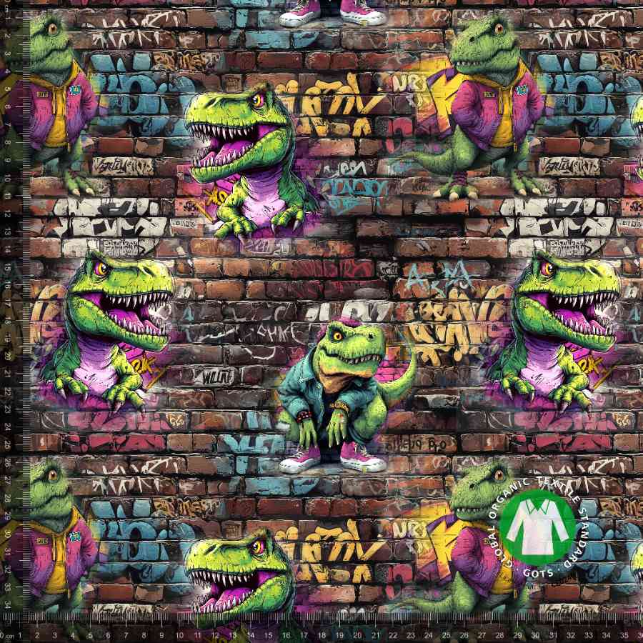 Jersey print med seje dinosaur - Jydsk stoflager